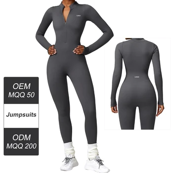 Clt6953 One Piece Seamless Fitness Gym Bodysuits High Impact Workout Half Zipper Yoga Jumpsuits ...