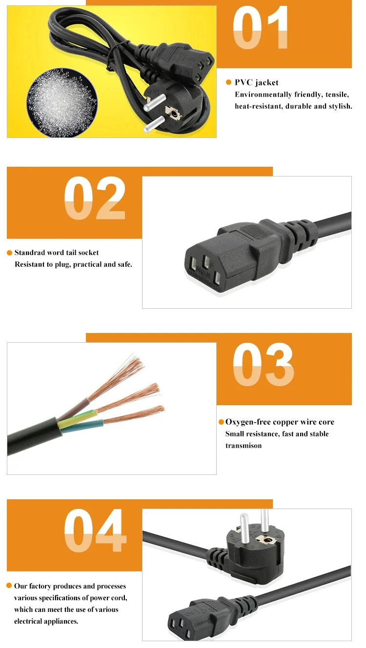 VDE Approved EU 3 PIN Plug Power Cord - 16A 250V 5m AC Power Cable with ...