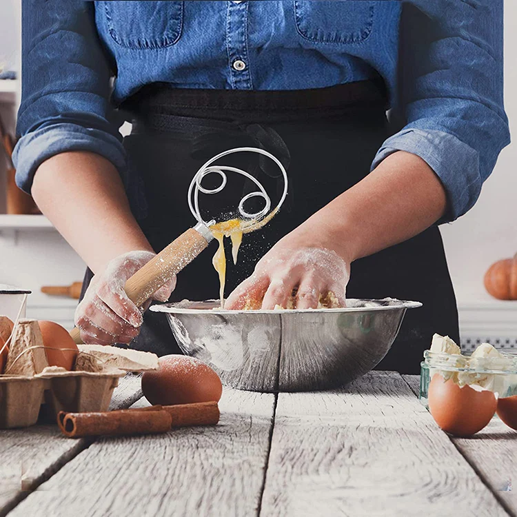 304 Stainless Steel Flour Mixing Stirrer Oak Handle Baking Tool Bread ...