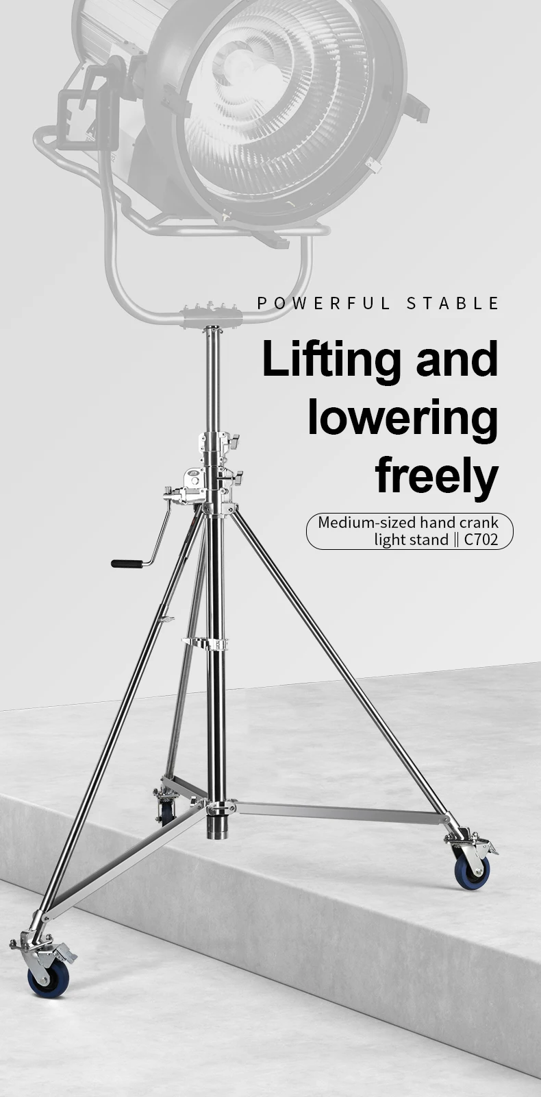 Selens C702 Strato-Safe Crank-up Stand 380cm Hand Crank Lifting Tripod ...