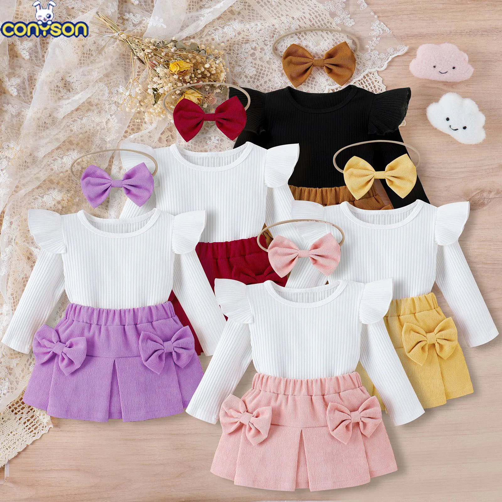 Conyson New Arrival autumn toddler Kids corduoy clothing suit Girls bow ...