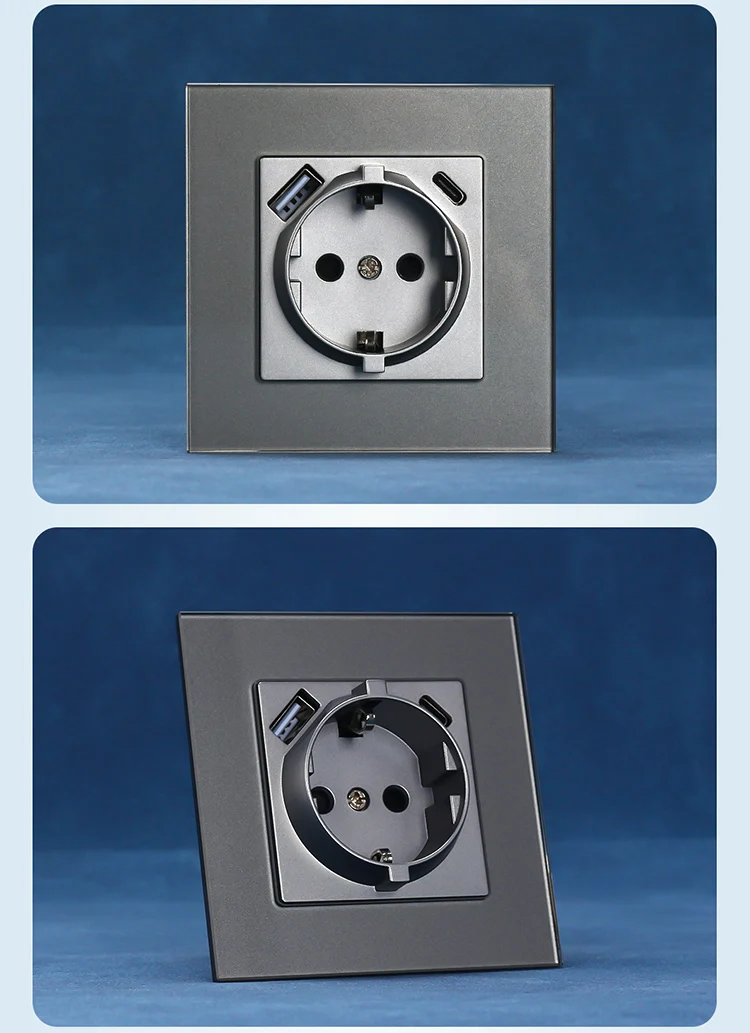 220 Volt Schuko 2p+e Socket With Usb Type A Type C Outlets Glass Panel ...