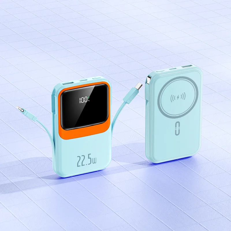 2024 New Ultra-slim Design Mini Wireless Power Bank Built In Cable Pd ...