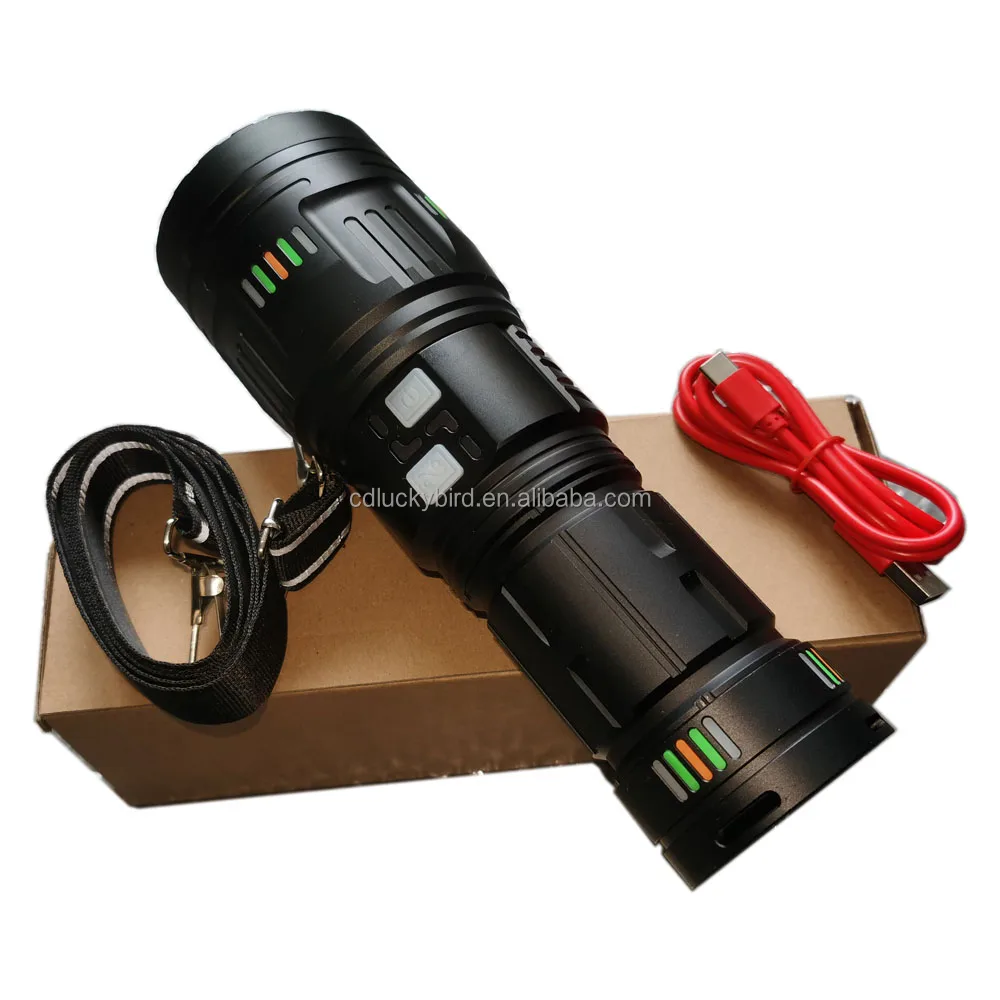 Rechargeable LED Flashlight with Adjustable Zoom, 18650 Battery, USB ...