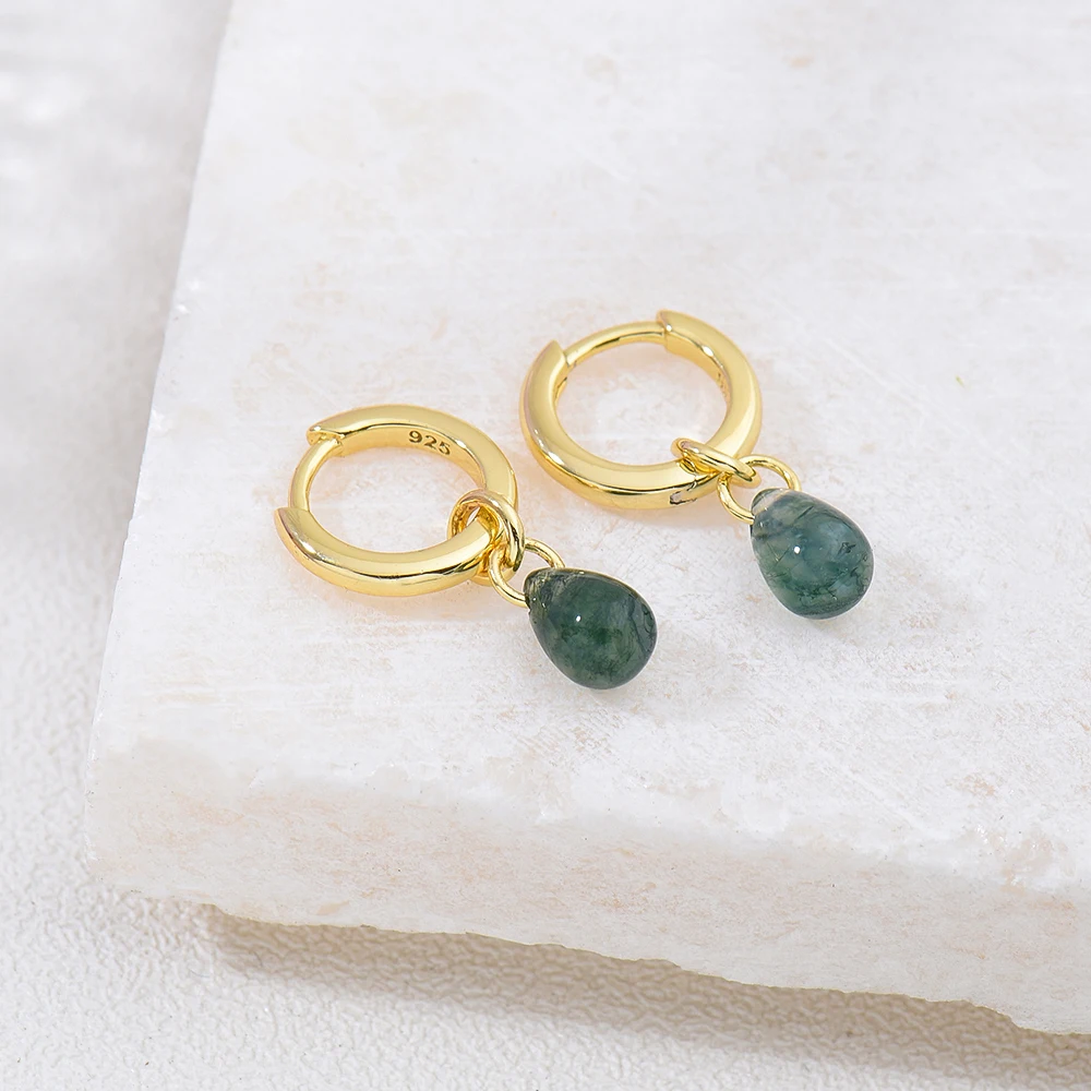 Wholesale Natural Gemstone Retro Bead Moss Agate Pendant Earrings ...