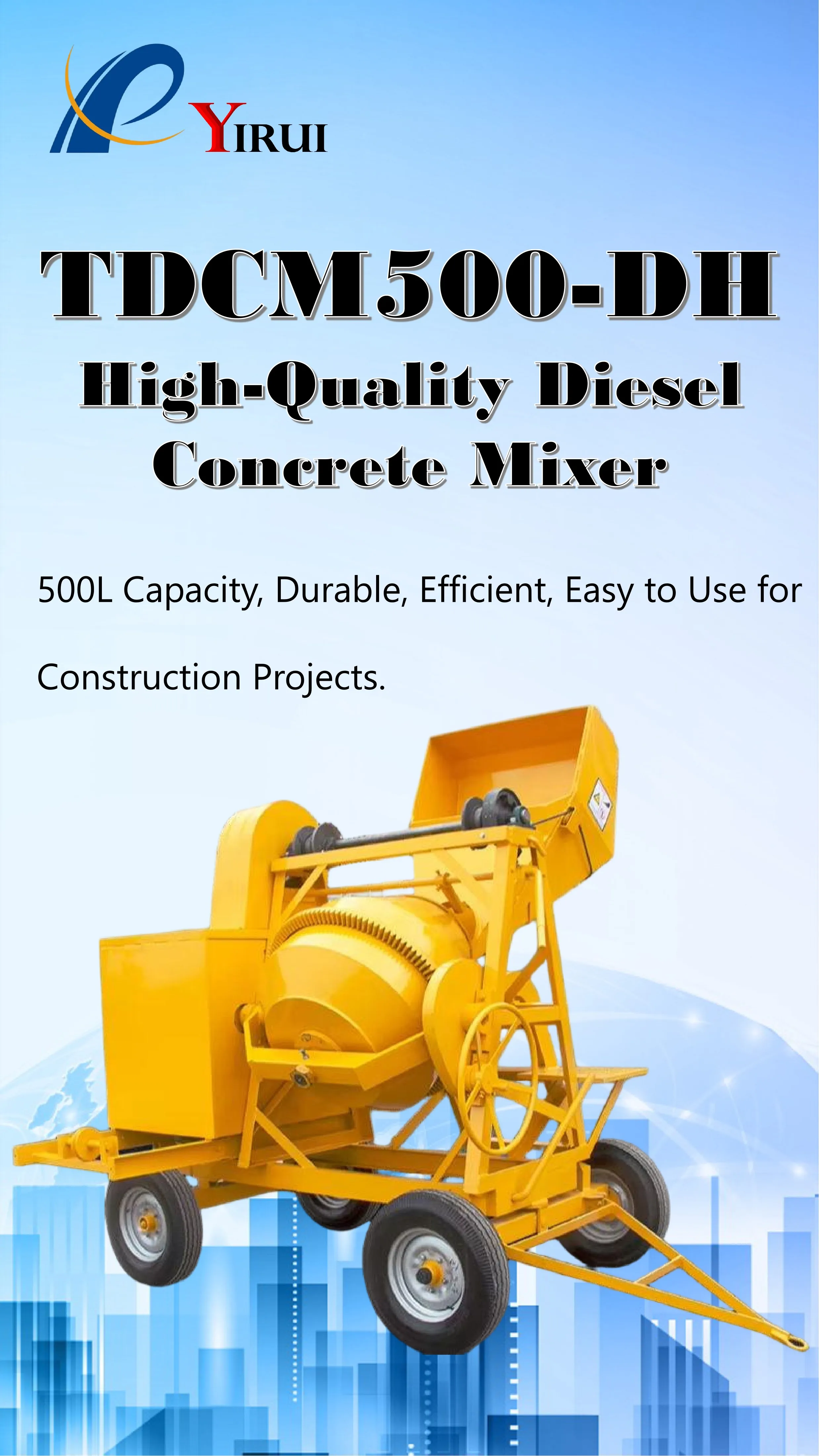 YIRUI TDCM500-DH High Quality Diesel Engine Concrete Mixer 500L 10M/H ...