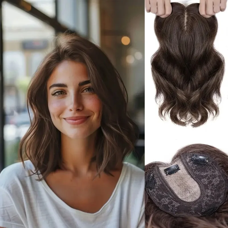 Honey Blonde Natural Wavy Hair Toppers for Women 6*6 Inch Large Base ...