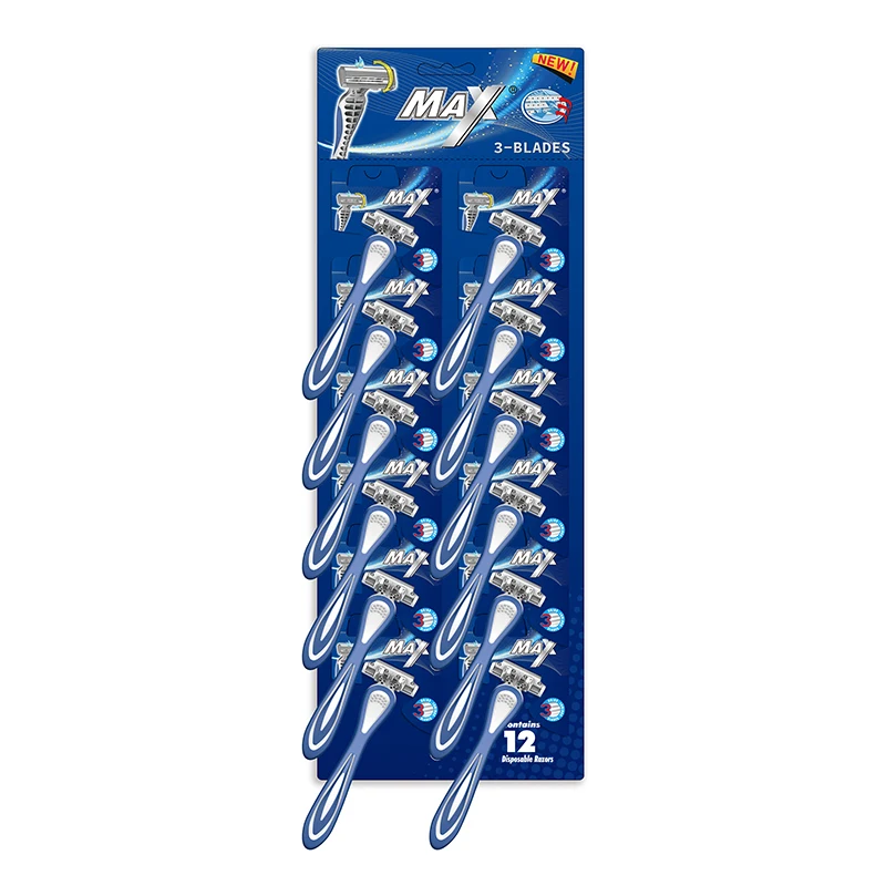 Rubber Handle Display Card Package Three Blade Stainless Steel Razor ...