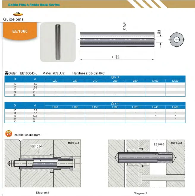 Din Standard Mould Guide Pin Ee1060 - Buy Guide Pins Mold,Guide Pillar ...