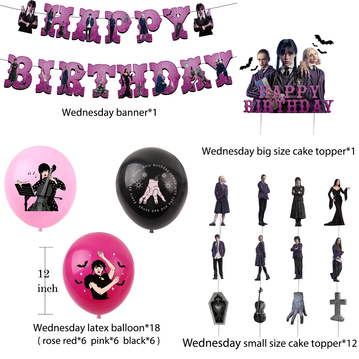 2023 Tv Show Wednesday Addams Balloons Girls Party Supplies Balloons ...