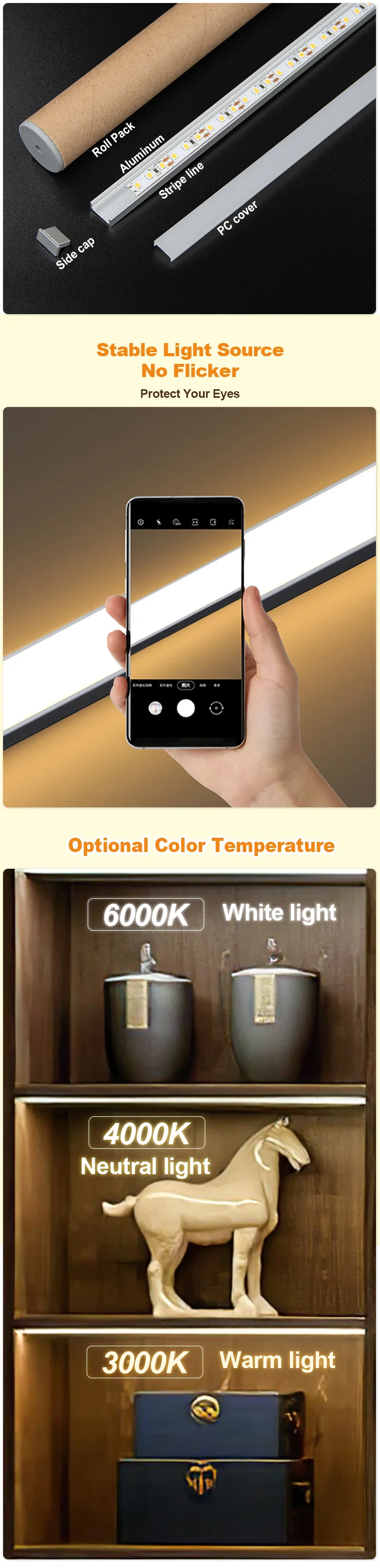 Surface Mounted Aluminum Profile Channel Built In Hand Wave Dimmer ...