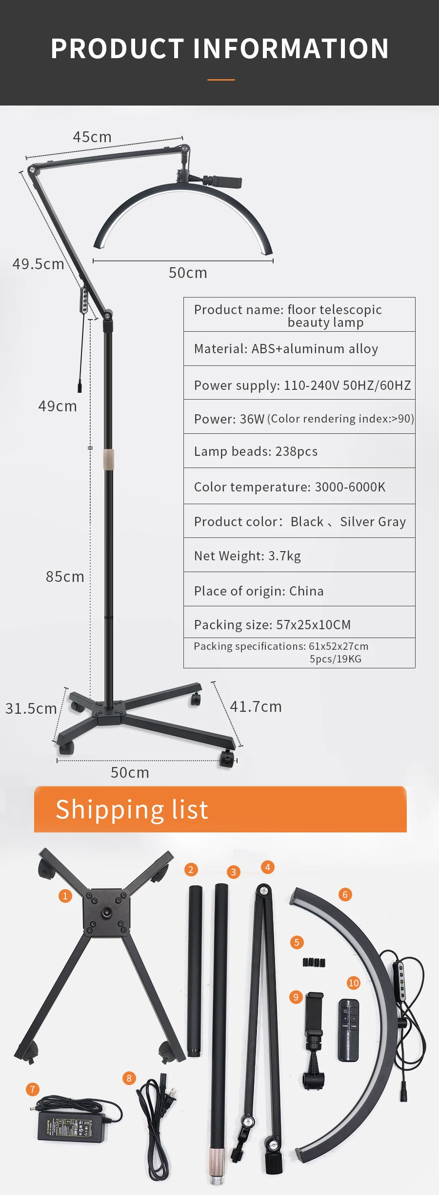 Arch Shape Led Floor Light Half Moon Ring Standing 20 Inch 36w Half ...