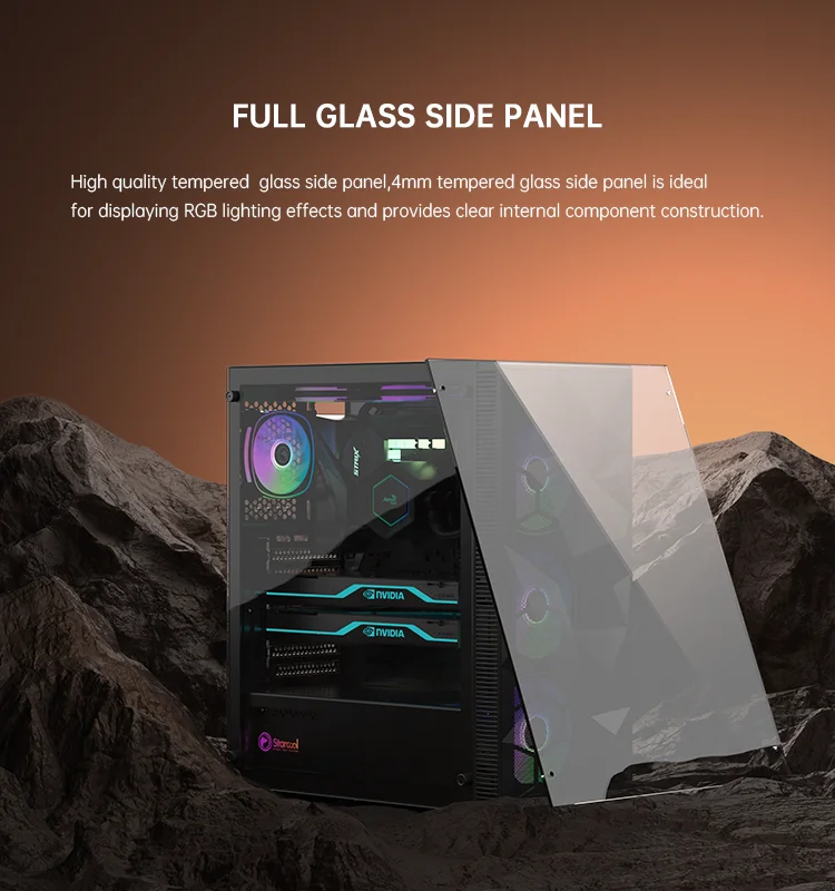 KINPOWER Gaming PC Case - Mid Tower Mesh Panel Tempered Glass