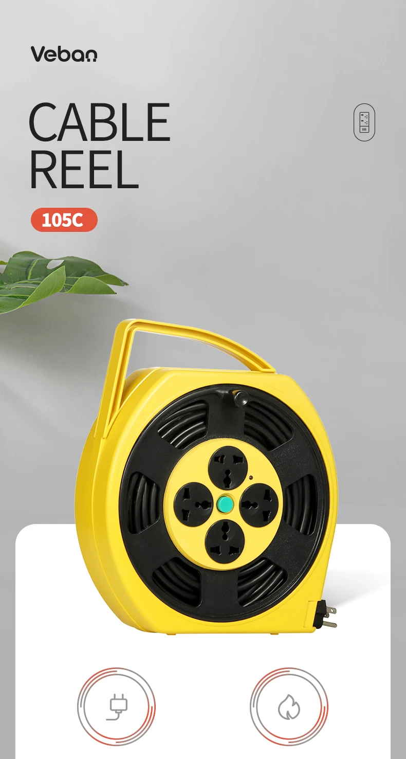 10M Indoor Portable Universal Extension Power Cord Reel Retractable ...