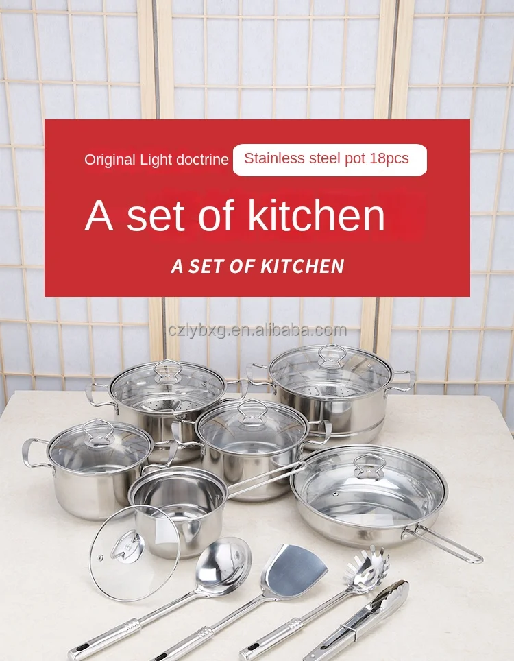 Wholesale Kitchen Pots 18pcs Glass Lids Cookware Set Stainless Steel ...