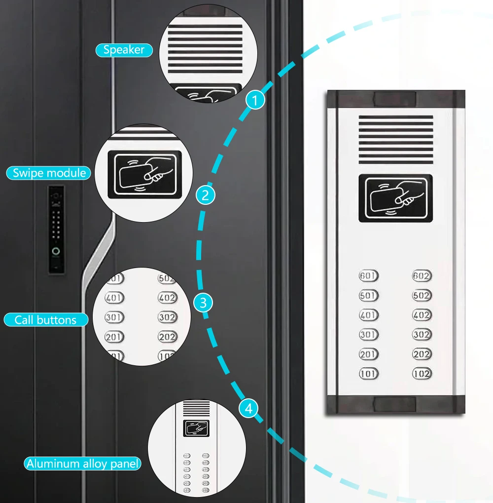 12 Families Kit Audio Building Intercom System for Apartments