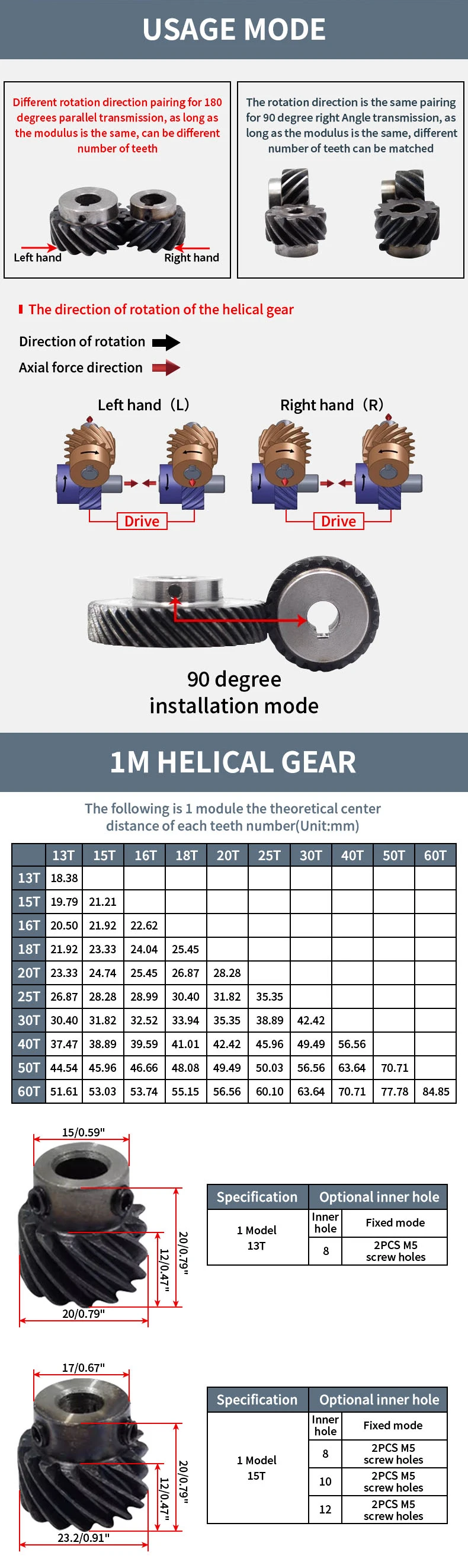 45-Degree Bevel Gear for Left Spin Staggered Oversized Torque 1M 2M 3M ...