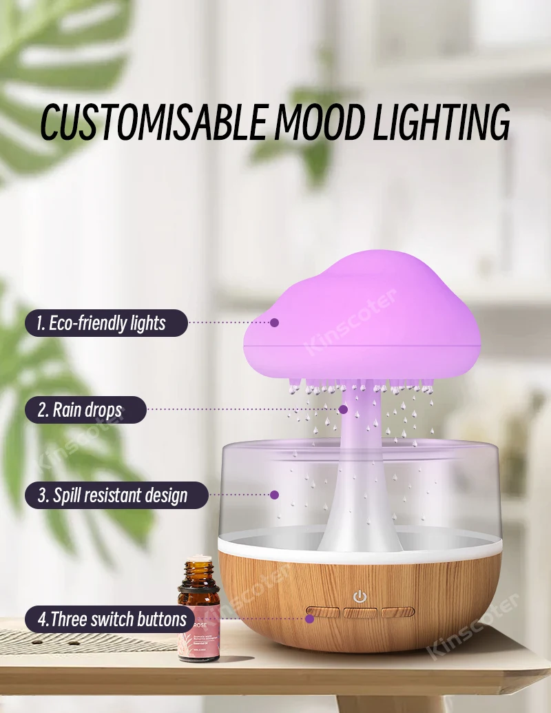 Water Drop Humidifier Room Raining Drop Humidifier Colorful Led Night Light Rain Cloud ...