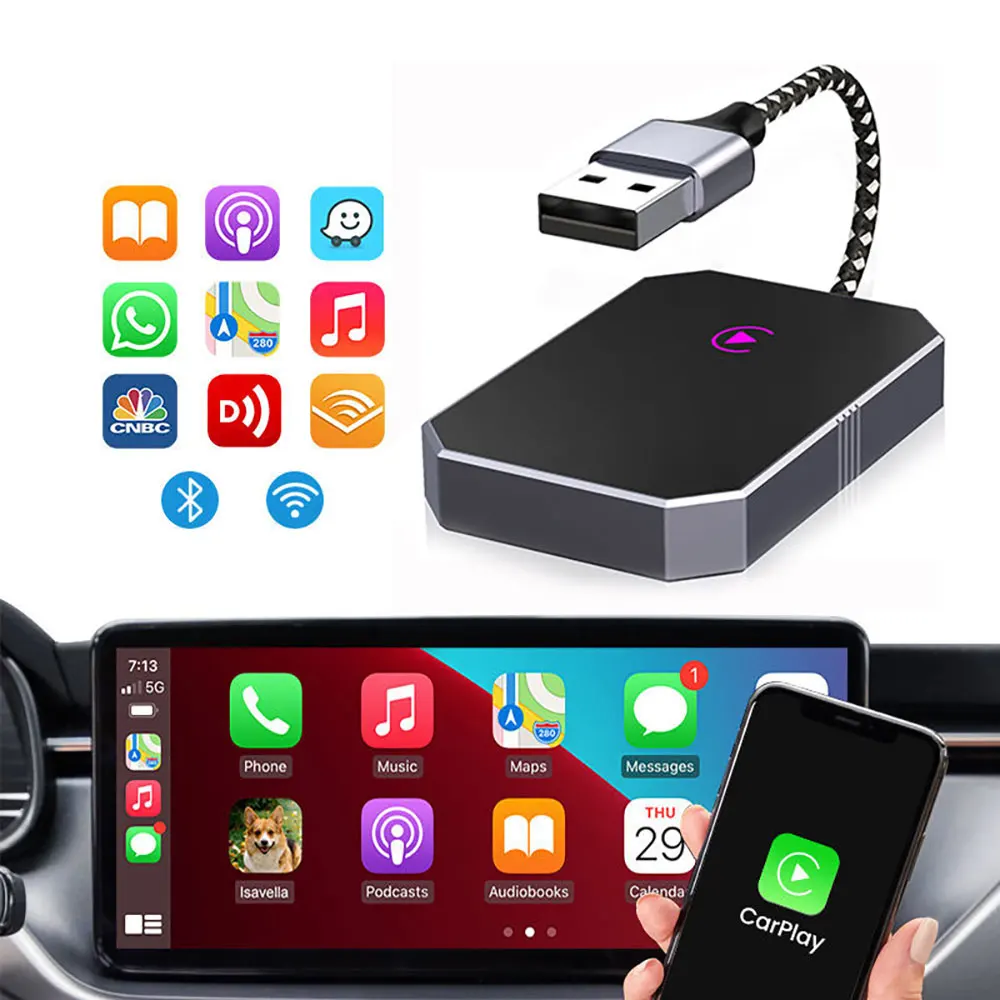 Wireless Carplay Android Apple 2In1 Wired Adapter Portable Ai Box ...