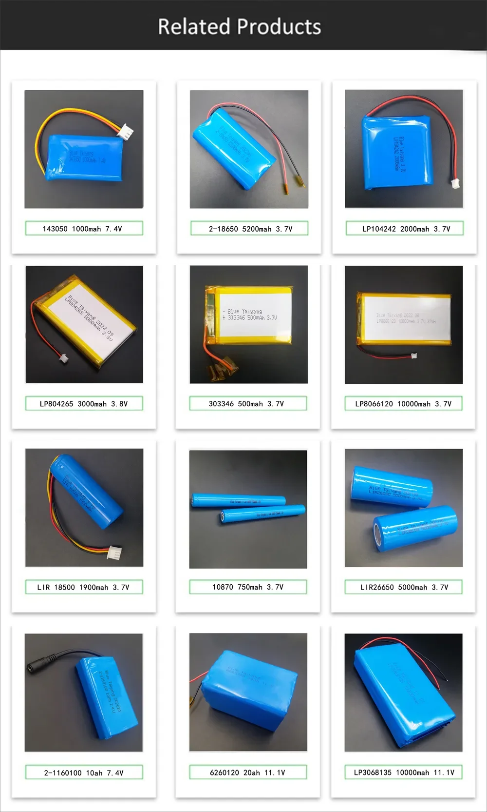 Blue Taiyang 18650 Lithium Ion Rechargeable Battery 7000mAh OEM
