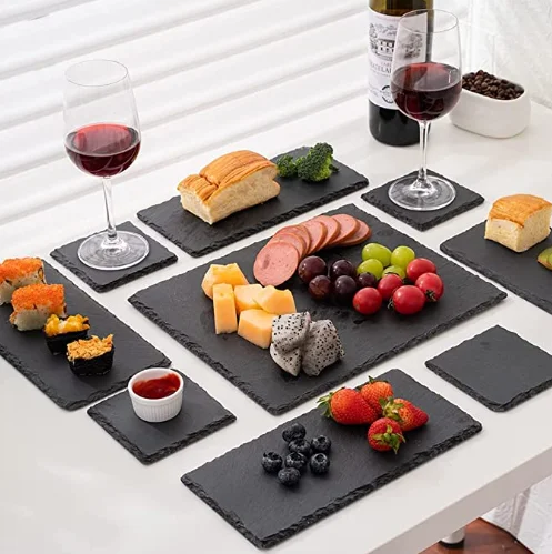Black Slate Charcuterie Boards Individual Stone Plates For Cheese,Meat ...
