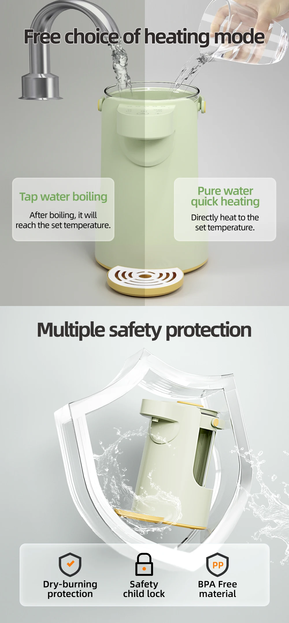 2L Electric Kettle Instant Hot Water Dispenser 5 Preset Temperature ...