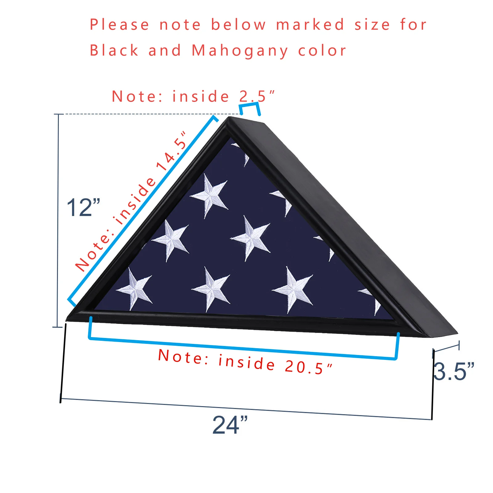 Triangle Solid Wood Flag Display Case - Military Shadow Box