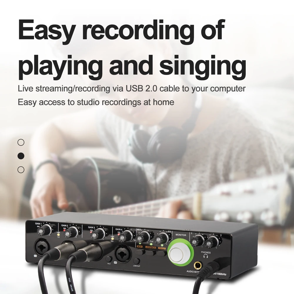 4 Channel Audio Sound Card for Podcast Recording Music Instrument