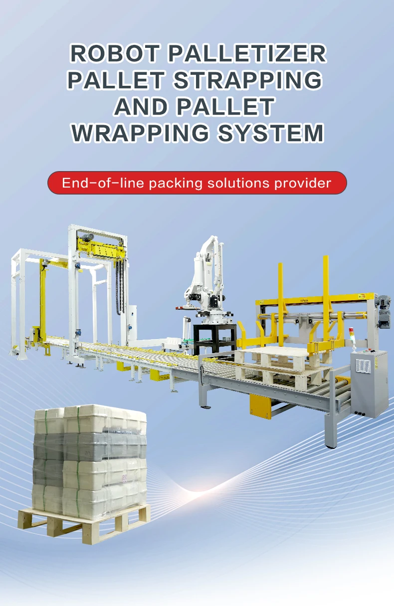 Automatic Robot Palletizer Pallet Strapping and Wrapping Machine ...