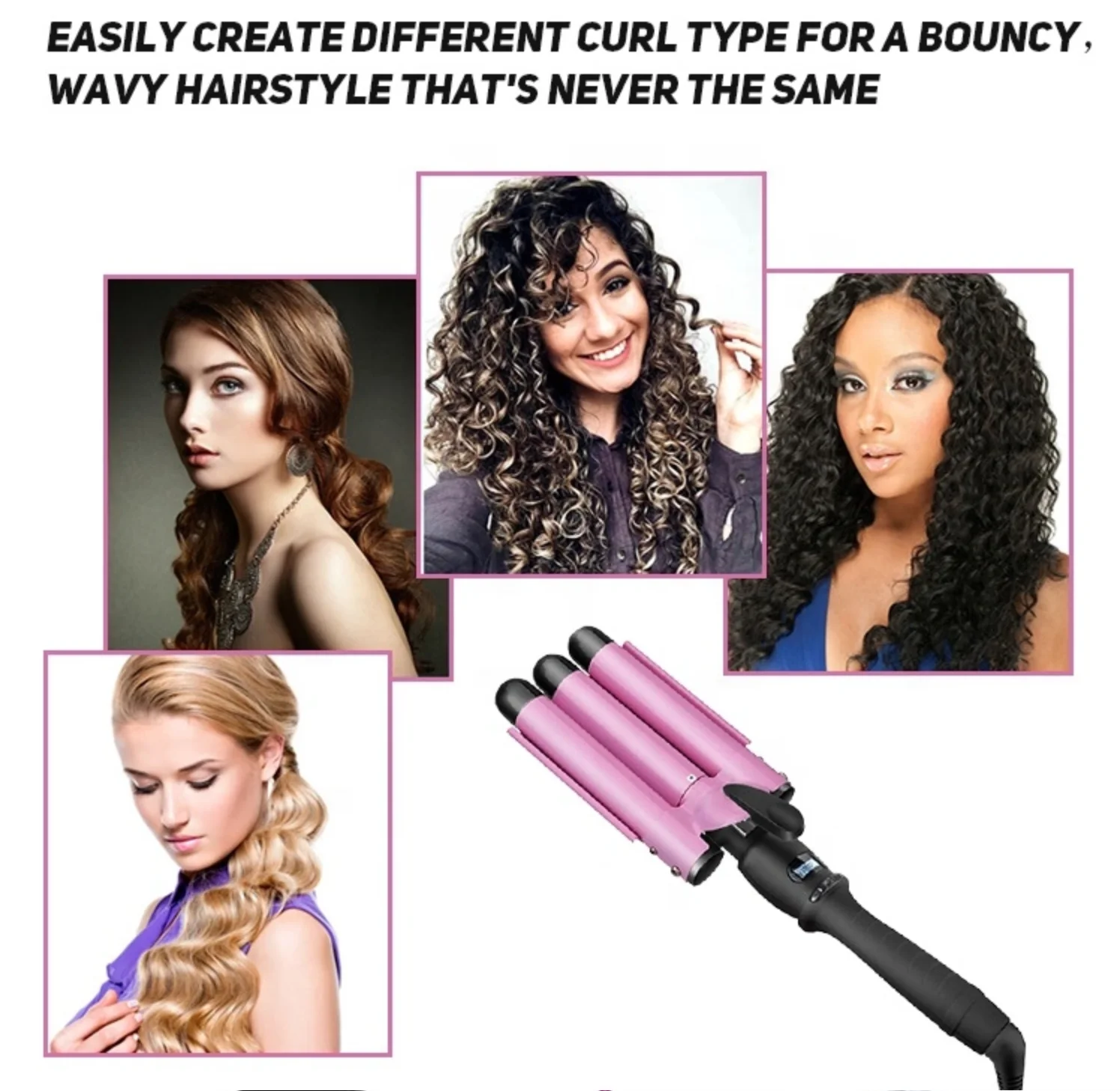 Custom Professional Triple Barrel Hair Curler 3 Barrel Iron Ceramicr ...