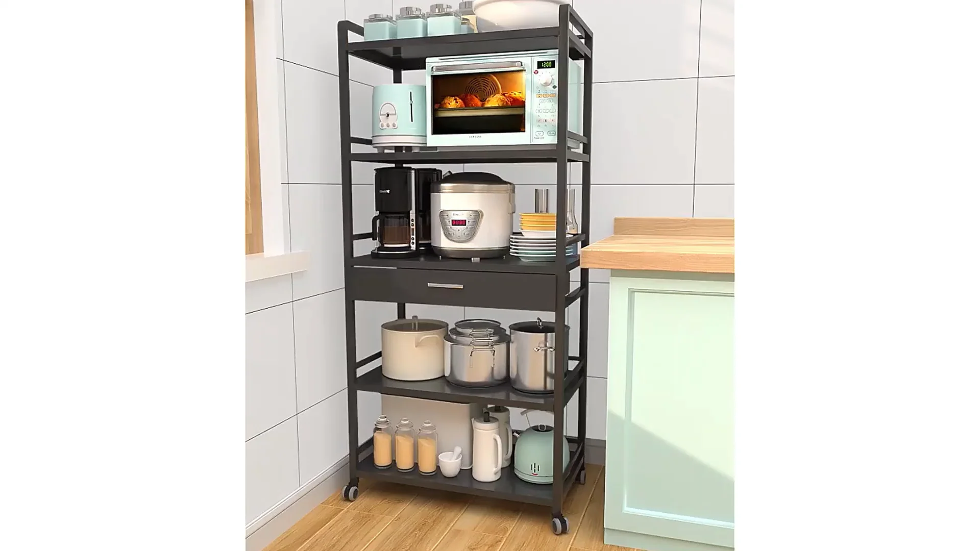 Multifunctional 3 Tier Folding Storage Shelves Kitchen Oven Foldable ...