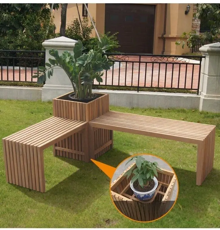 Modern Long Teak Wood Composite Park Bench for Outdoor