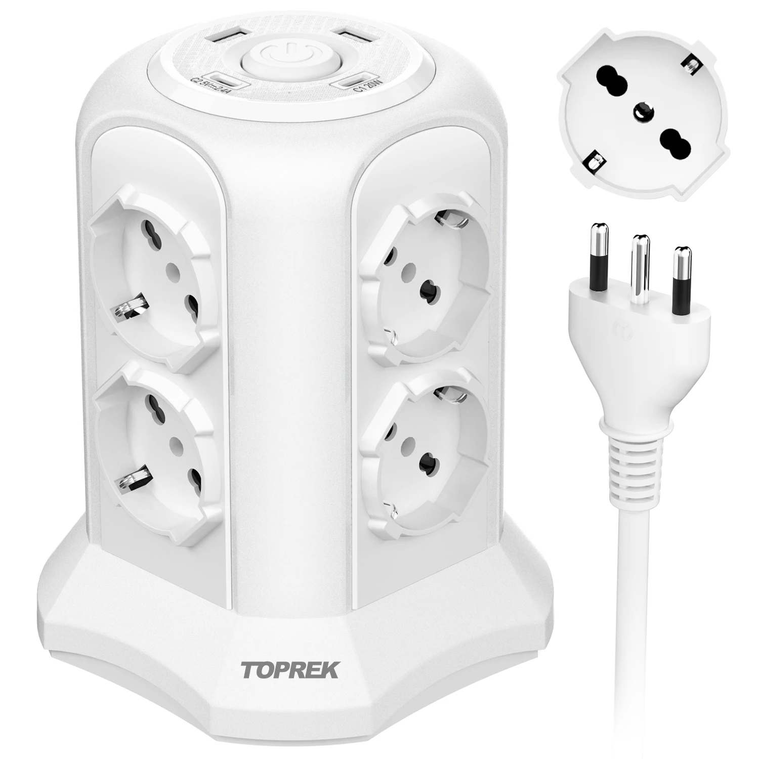 Italian Tower Power Strip Type-C Ports 220-250V With Extension Cord ...