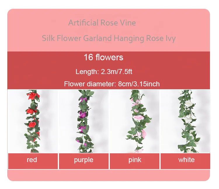 DREA Artificial Rose Vine Silk Flower Garland for Home & Events