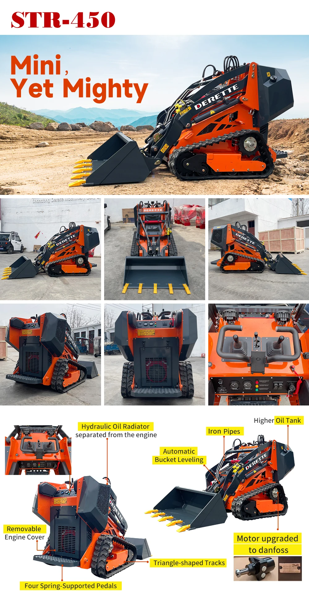 Derette V1000 Mini Skid Steer Loader - EPA Certified Compact Crawler