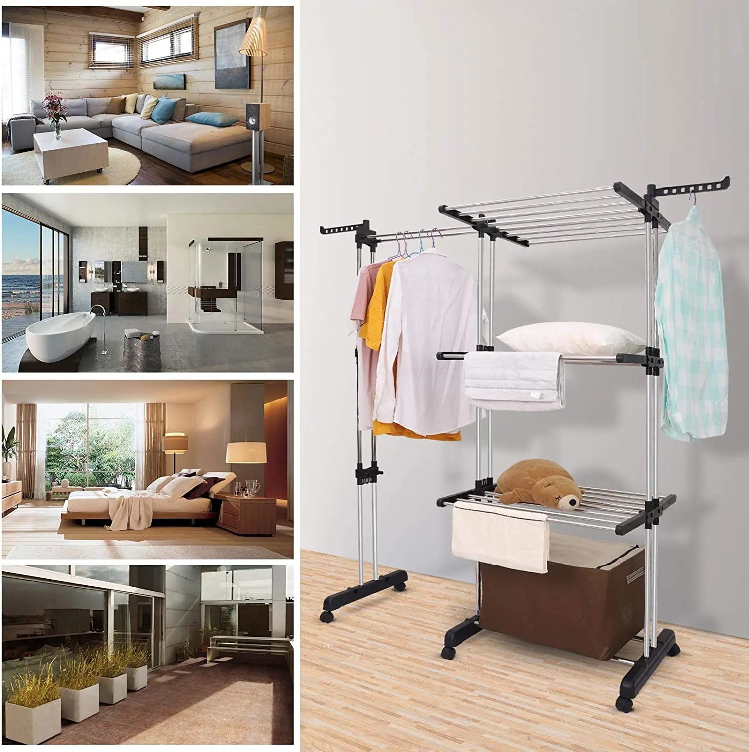 4 Tier Extendable Clothes Dryer Rack - Foldable & Easy to Move