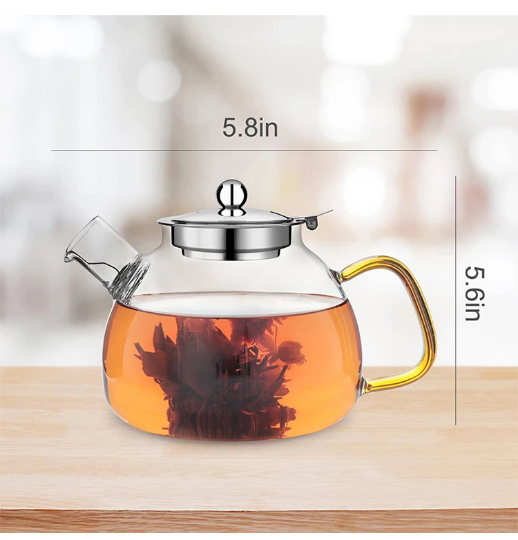 Bpa-free 1200ml High Borosilicate 650g Glass Teapot Kettle Infuser 1200 ...