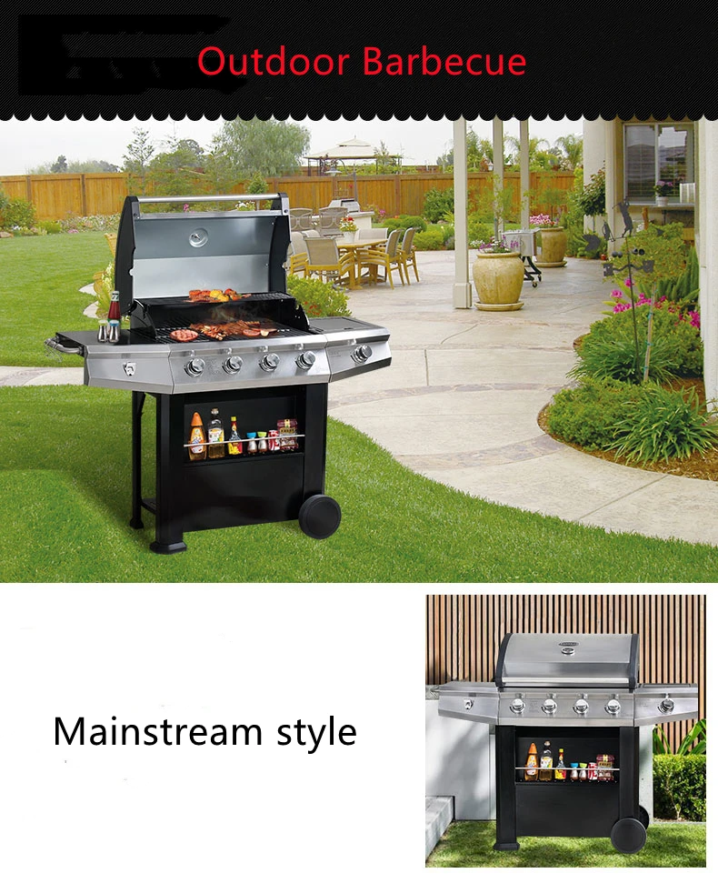 Outdoor BBQ Gas Grill - 3-Burner Cooking with Foldable Shelve