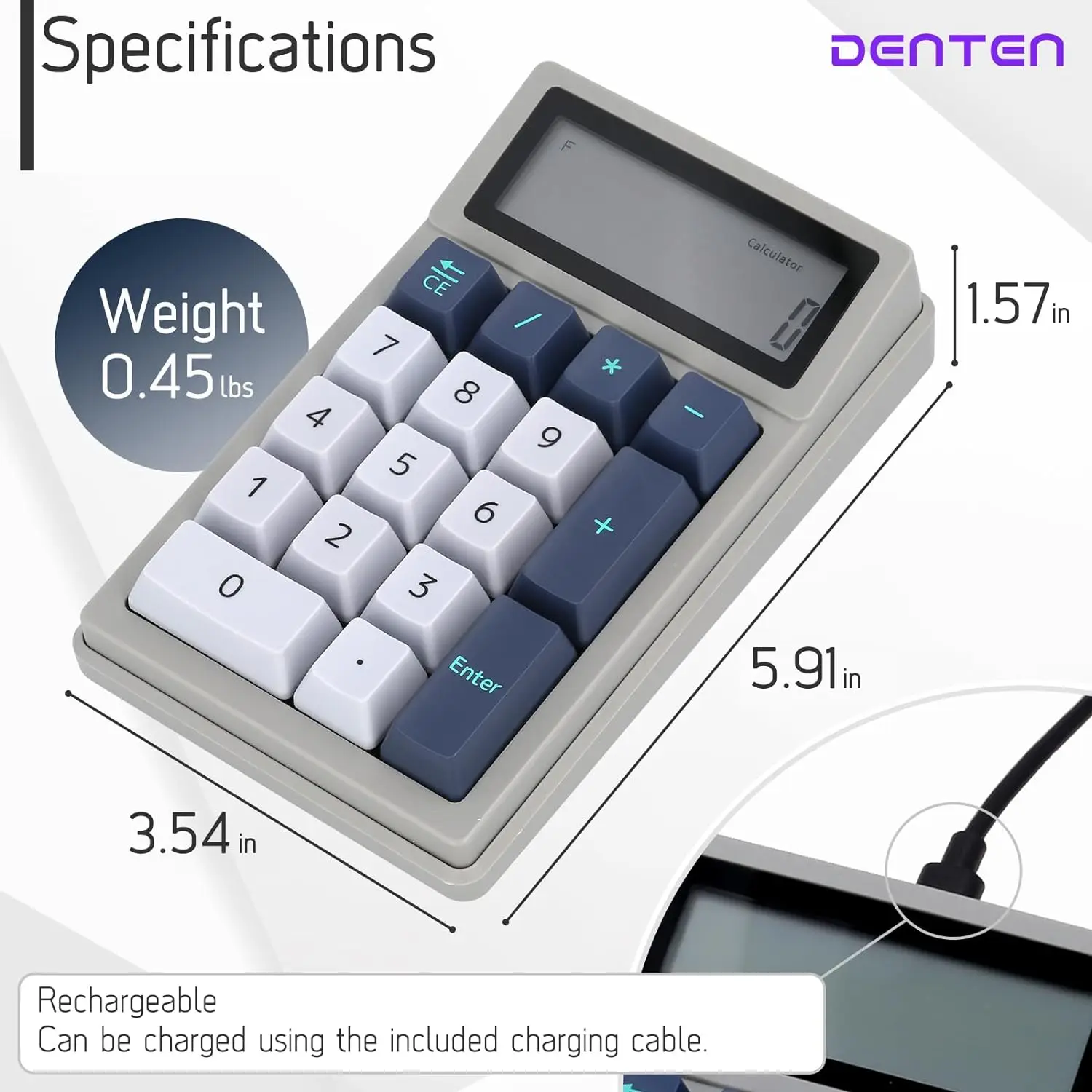 Denten Universal Numeric Mechanical Keyboard Calculator 17 Keys Mini ...