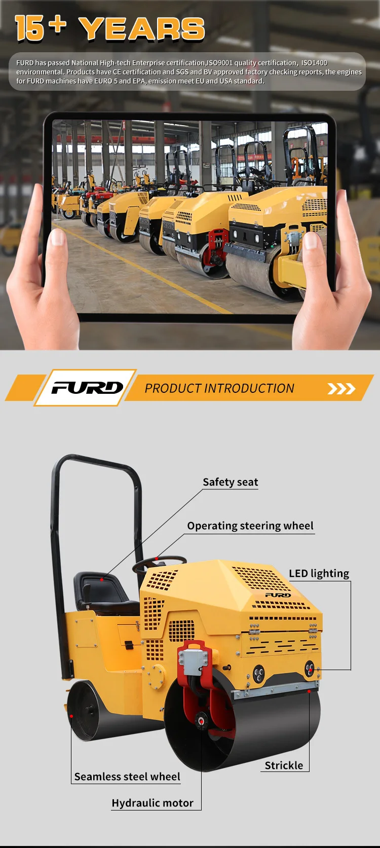 High Quality Asphalt Soil Compactor Vibratory Double Drum Road Roller ...