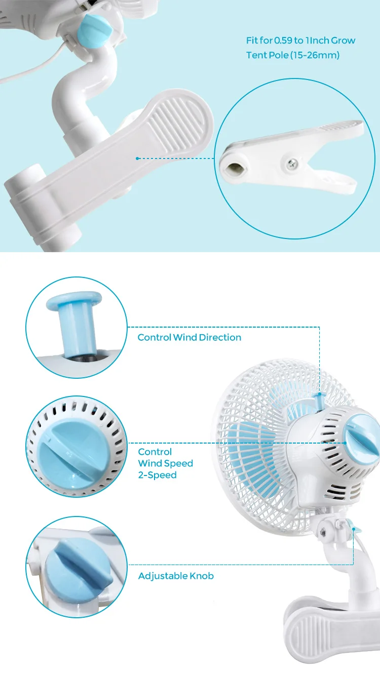 2024 Oscillating 7 Inch Clip Fan - Adjustable Speed & Power