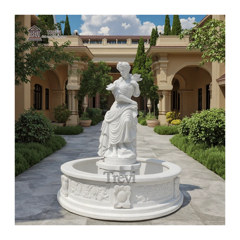 Natural Stone Woman Statue Water Garden Fountain Marble Victorian Lady ...