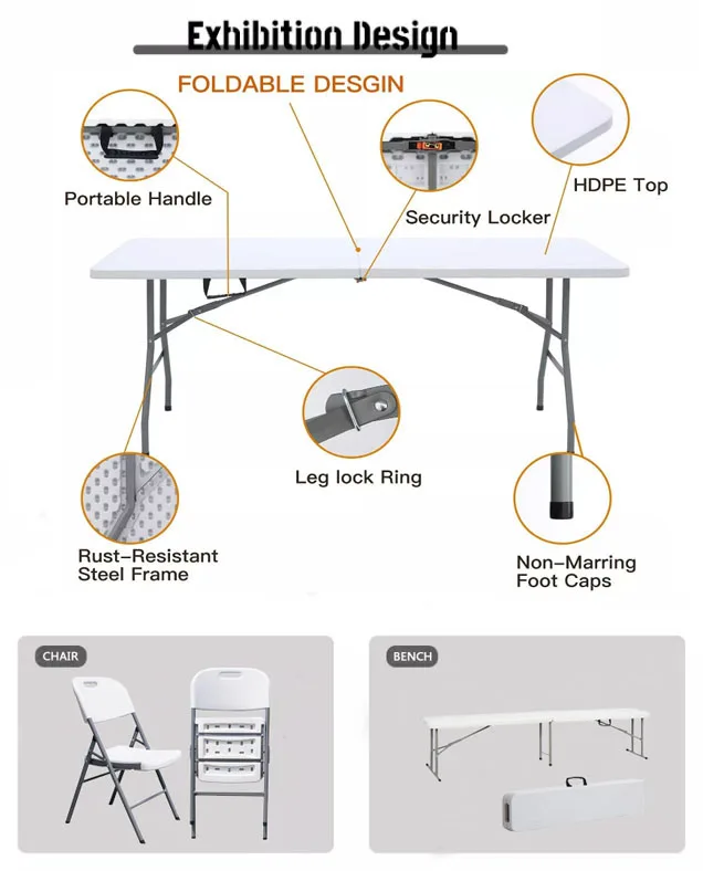 Table En Plein Air Rectangle - 6ft Plastic Picnic Folding Outdoor Table