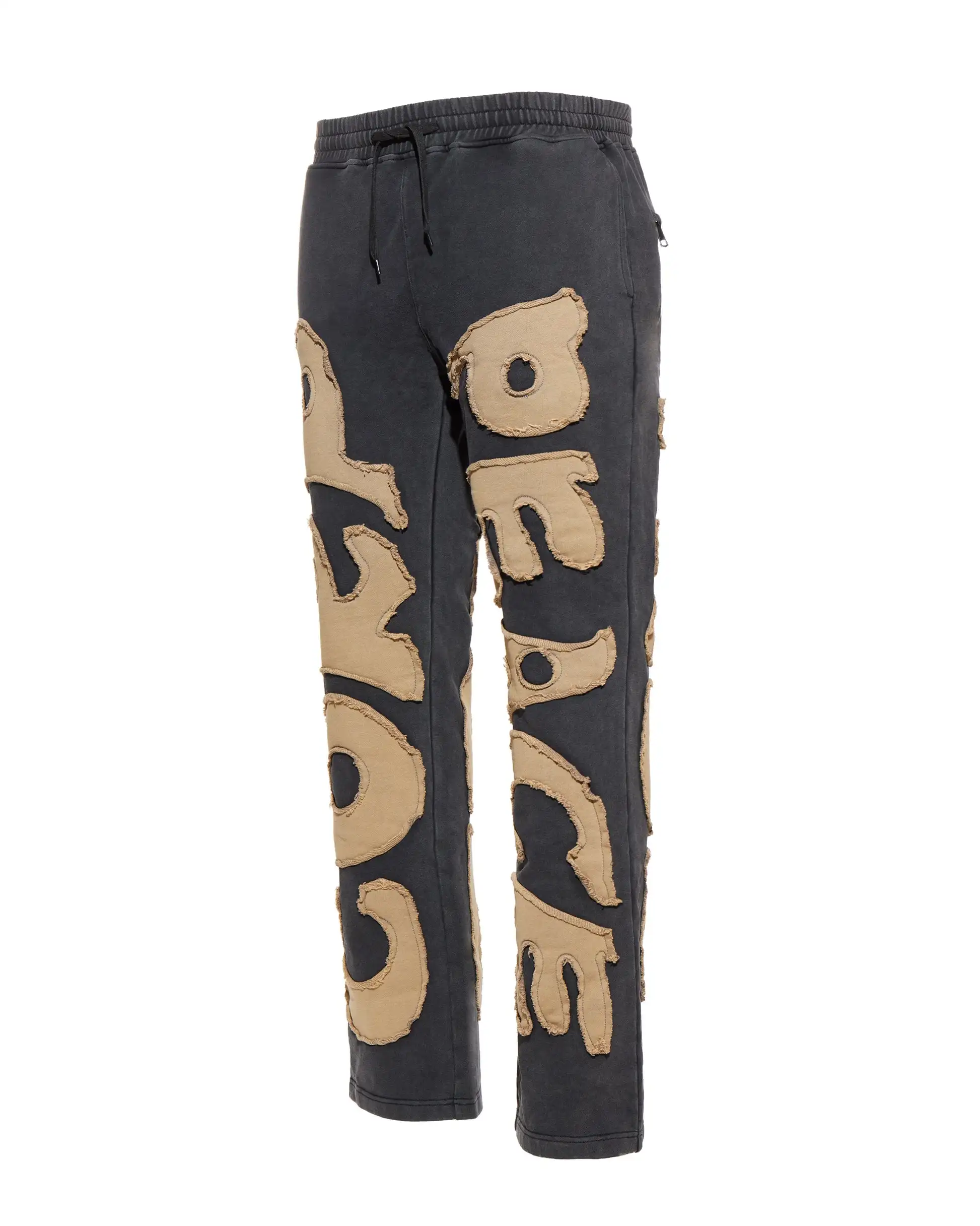 Custom Stacked Sweatpants Distressed Embroidery Patch Logo Mens Acid ...