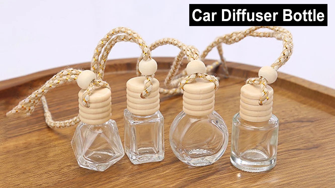 Wood Screw Lid Scent Car Air Freshener Fragrance Bottle Pendant Decor Empty Glass Hanging Car ...