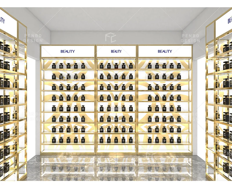 Beauty Shop Shelves - Golden Display for Luxury Perfumes
