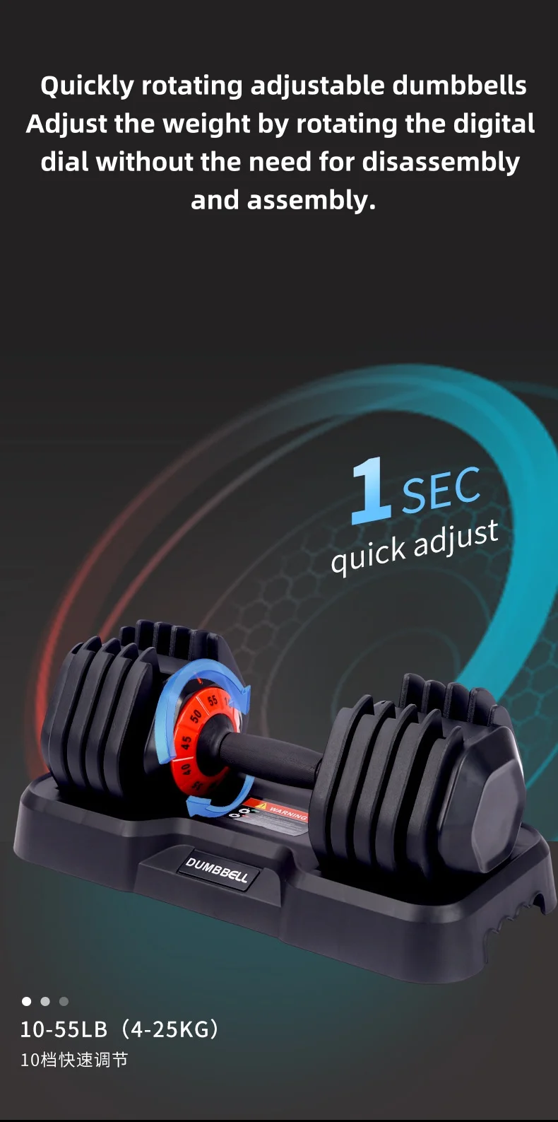 New 11kg (25 Pounds) Adjustable Automatic Dumbbells Quick and Easy to Use for Men and Women's ...