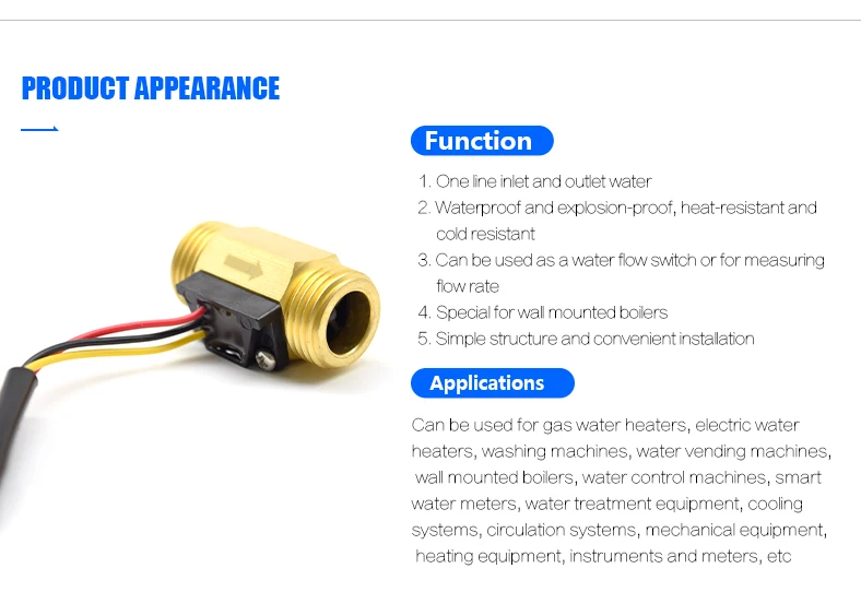 Hall Effect Liquid Water Flow Sensor 1/2" Brass Copper Hall Effect ...