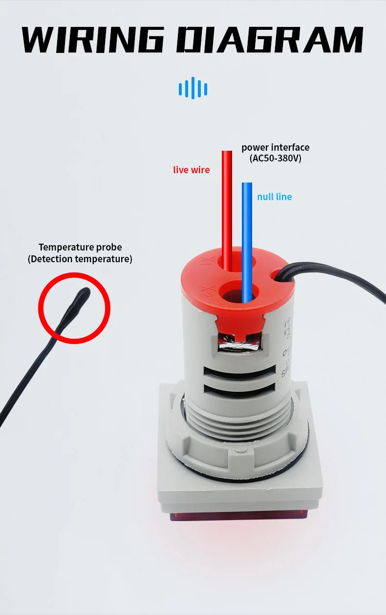 Square AC Temperature Indicator Light Measuring Liquid and Air ...