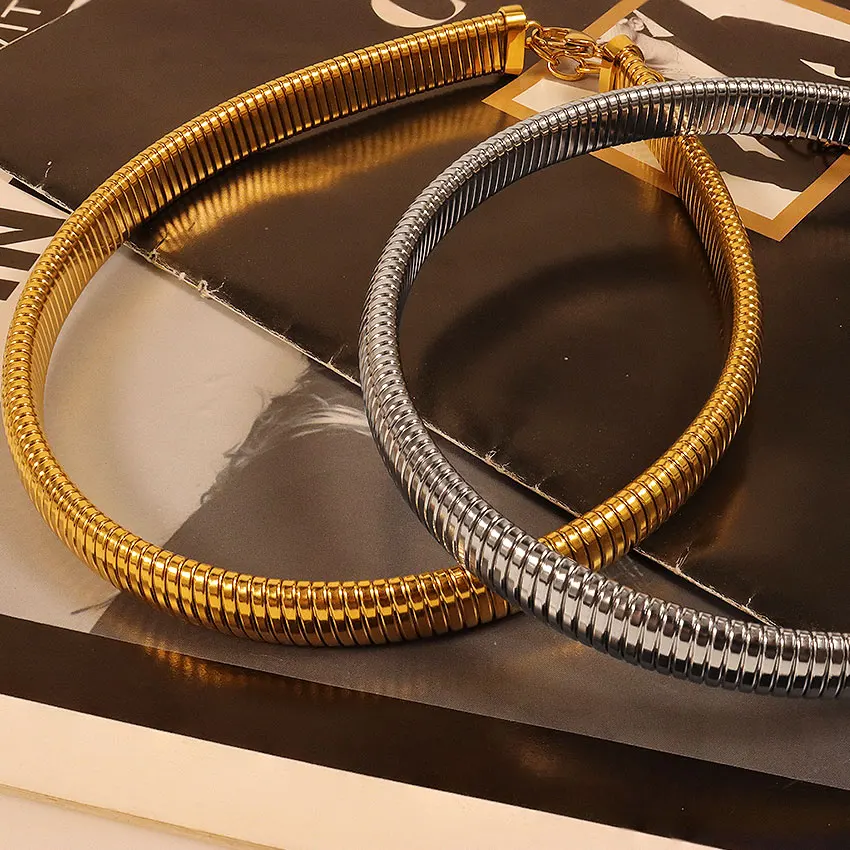New Chic Flexible Stretch Link Chain Necklace Stainless Steel 18k Gold ...